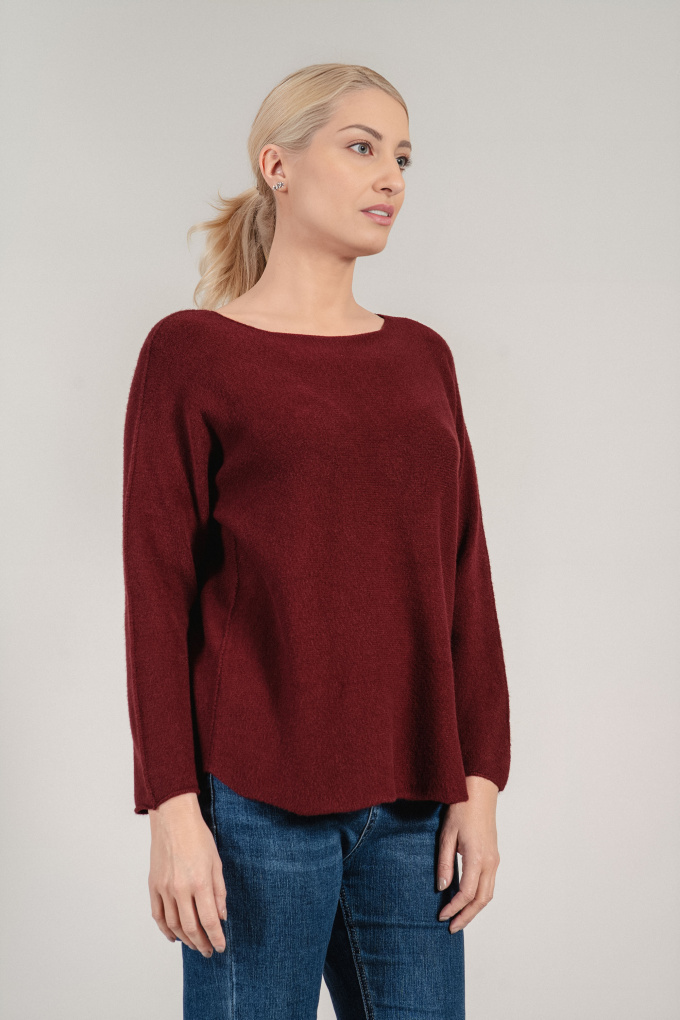 Дамски пуловер от фино плетиво в цвят бордо - Gang.bg
