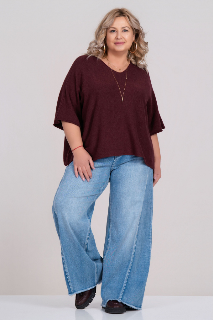 МАКСИ еластични дънки с диагонален шев и широки крачоли - Gang.bg