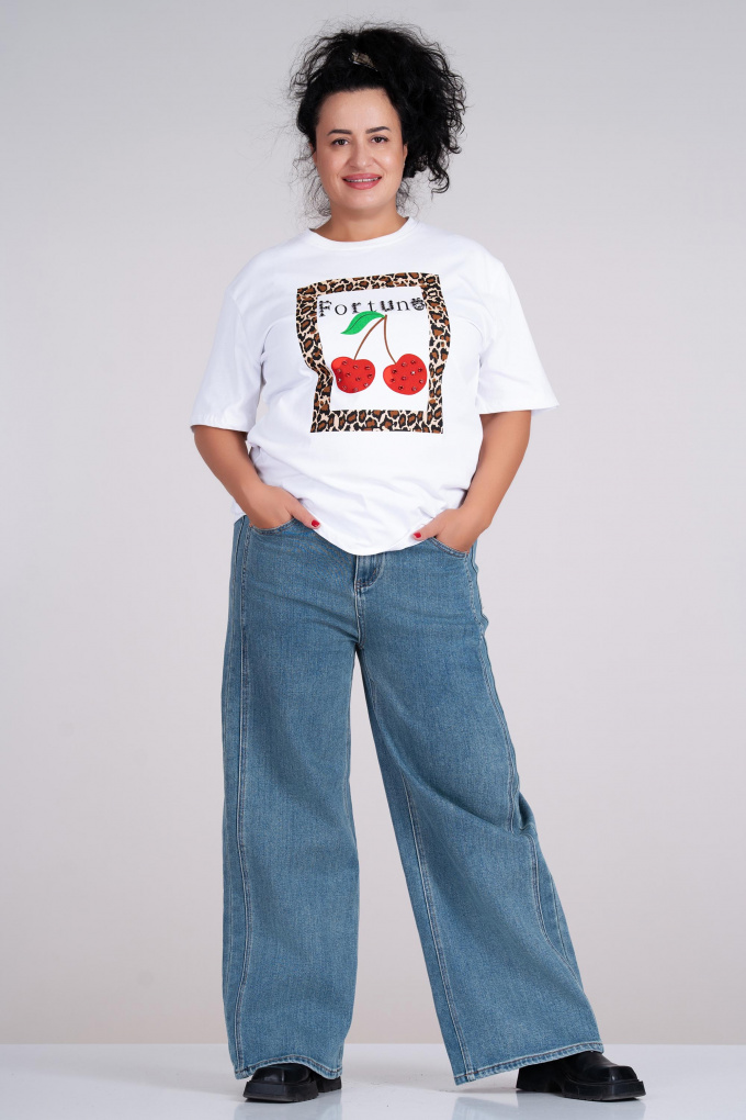 МАКСИ широки дънки с ластик на кръста и широк крачол с преден шев - Gang.bg