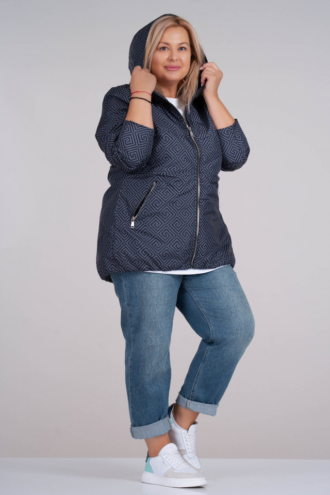 МАКСИ тънко преходно яке в тъмносиво с дискретен геометричен принт ...